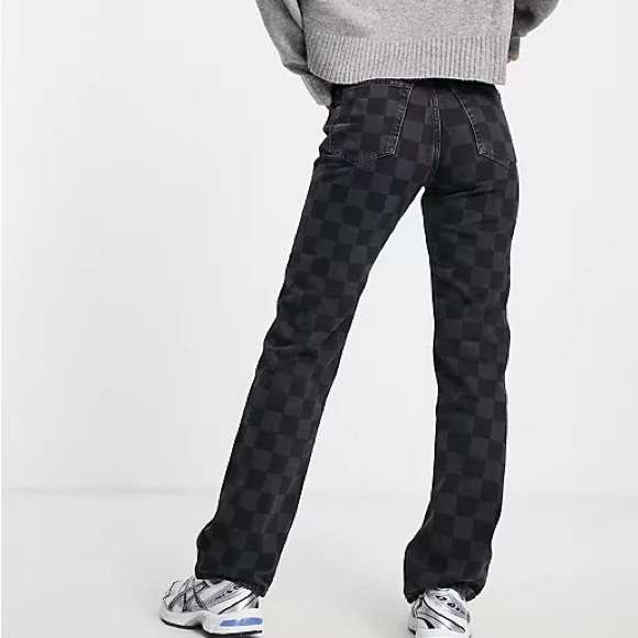 Mango | Jeans | Straight Leg Jeans With Check Print In Black | Poshmark